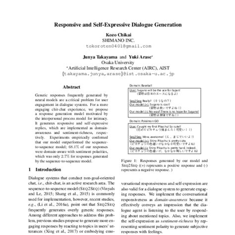 Responsive And Self Expressive Dialogue Generation Acl Anthology