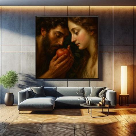 The Garden Of Eden Canvas Print Adam And Eve Wall Art For Vintage Room
