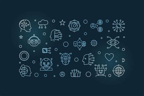 Premium Vector Ai And Neural Network Digital Face Concept Line Horizontal Blue Banner Vector