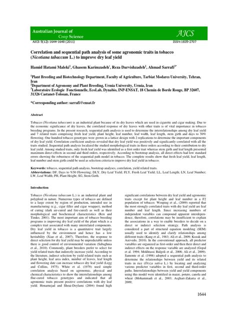 Correlation And Sequential Path Analysis Pdf Correlation And Dependence Leaf