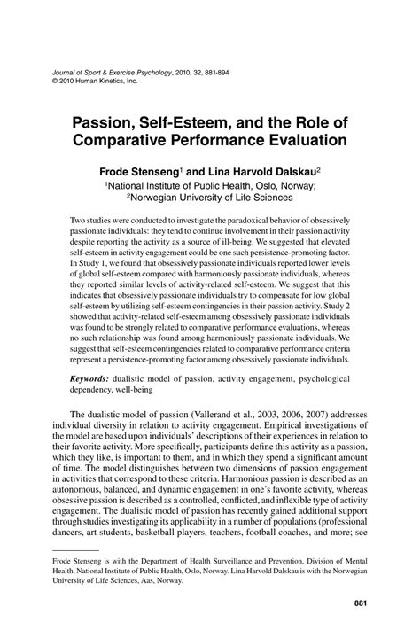 Pdf Passion Self Esteem And The Role Of Comparative Performance