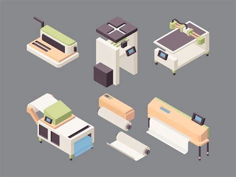 아이소 메트릭 인쇄 산업 그림 무료 벡터