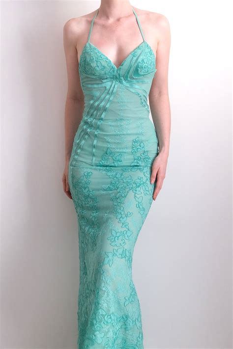 Versace 2000 Gisele Bündchen Mermaid Turquoise Gown S Emerieu