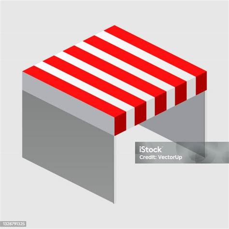 등가 시 시장 노점 텐트 거리 차양 캐노피 키오스크 카운터 공정 길거리 음식 시장 식료품 상품에 대한 흰색 빨간색 문자열 격리된 벡터 3차원 형태에 대한 스톡 벡터 아트 및