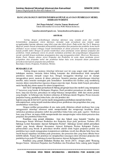 Pdf Rancang Bangun Sistem Informasi Penjualan Dan Pembelian Mebel Berbasis Website