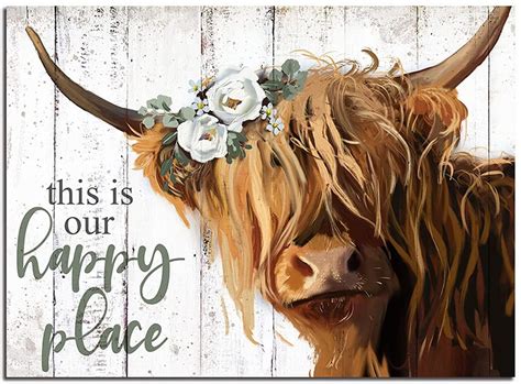 Aefer Highland Cow Wall Art This Is Our Happy Place Inspirational