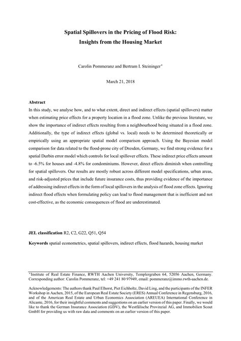 Pdf Spatial Spillovers In The Pricing Of Flood Risk Insights From