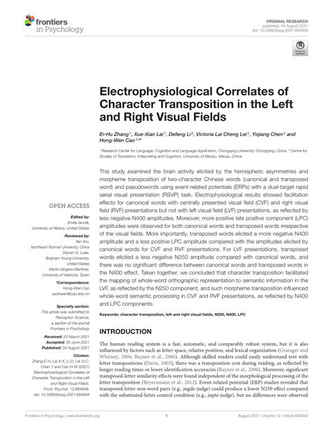 Pdf Electrophysiological Correlates Of Character Transposition In The