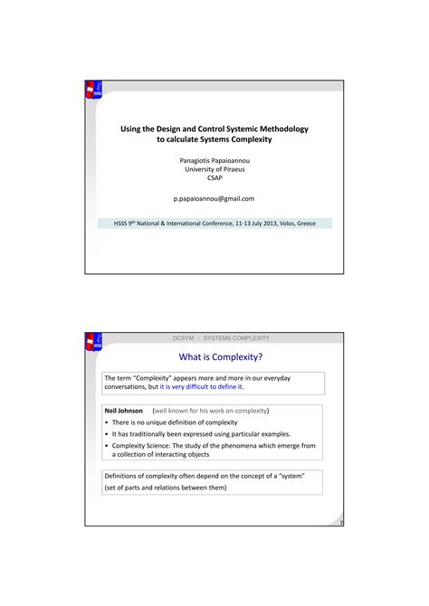 Using The Design And Control Systemic Methodology To Calculate Systems Complexity Pdf