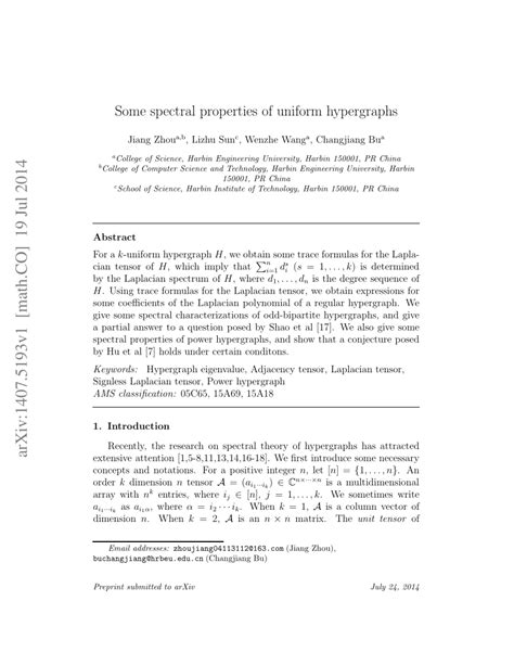 Pdf Some Spectral Properties Of Uniform Hypergraphs