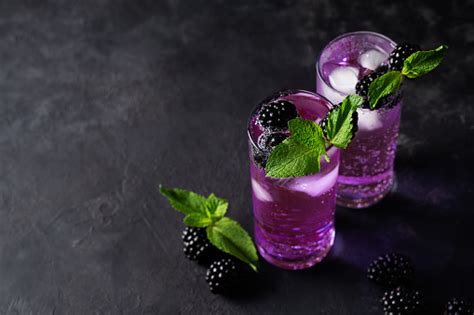 블랙베리 칵테일 주류는 딸기 얼음 녹색 잎을 블락 배경에 곁들인 음료 날기에 대한 스톡 사진 및 기타 이미지 날기 마르가리타 건강한 식생활 Istock