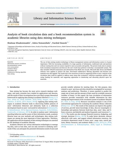 Pdf Analysis Of Book Circulation Data And A Book Recommendation