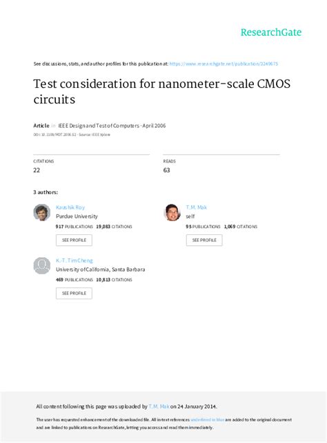 Pdf Test Consideration For Nanometer Scale Cmos Circuits