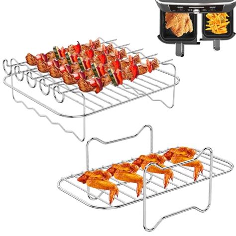 Djapwpx 2pcs Air Fryer Racks With Skewers Stainless Steel Air Fryer