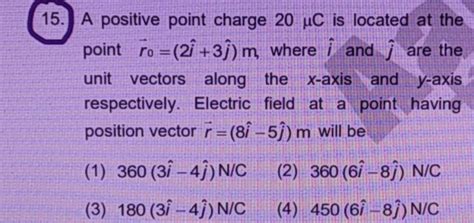 a positive point charge 20μc is located at the point r0 2i 3j m whe