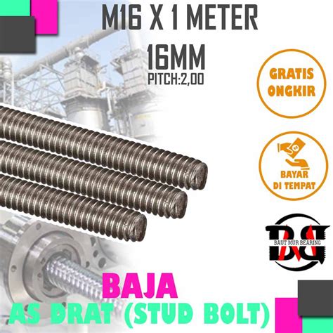 Jual As Full Drat Baut Long Thread Bolt Stut Bolt M16 X 1 Meter