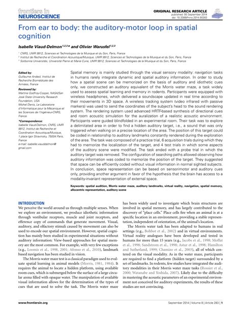 Pdf From Ear To Body The Auditory Motor Loop In Spatial Cognition