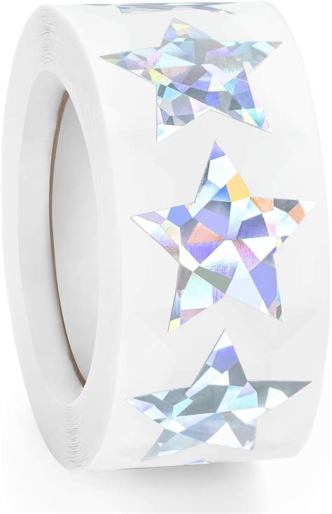 500 Pcs Holographic Silver Star Stickers 1 Inch Self