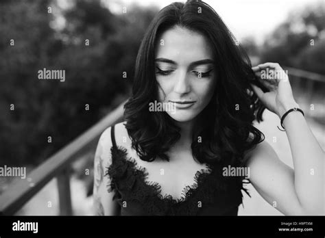 Portrait Of A Beautiful Brunette Stock Photo Alamy