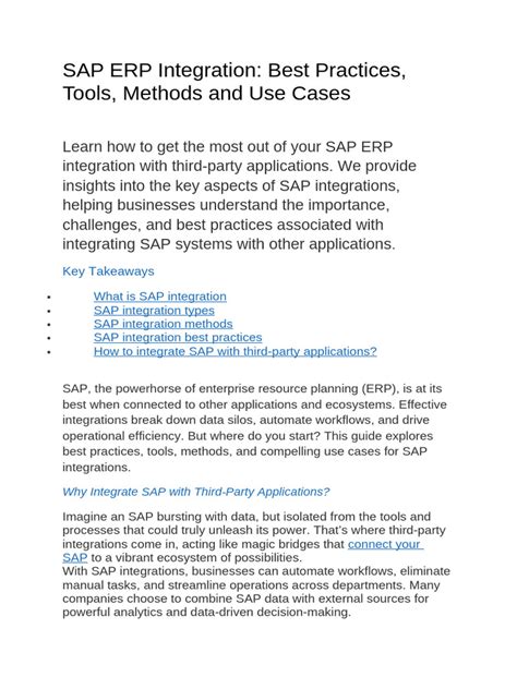 Sap Erp Integration Best Practices Tools Methods Pdf Cloud