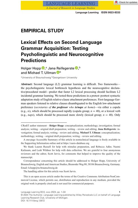 Pdf Lexical Effects On Second Language Grammar Acquisition Testing