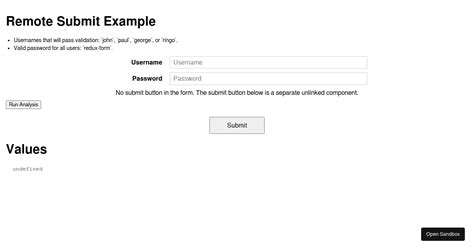 Redux Form Remote Submit Example Codesandbox
