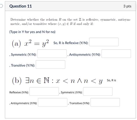 solved question 11determine whether the relation r ﻿on the