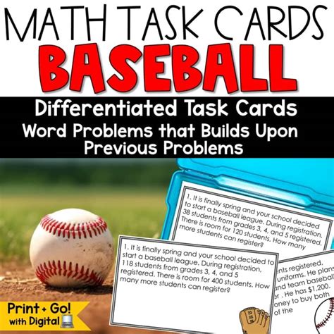Baseball Math Task Cards Two Step Word Problems Opening Day Math Activity