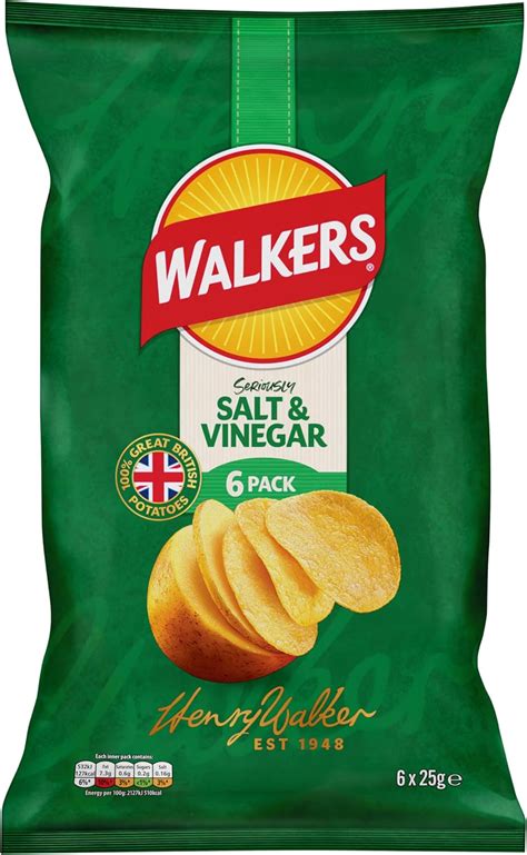 Walkers Salt And Vinegar Multipack Crisps 6x25g Uk Grocery