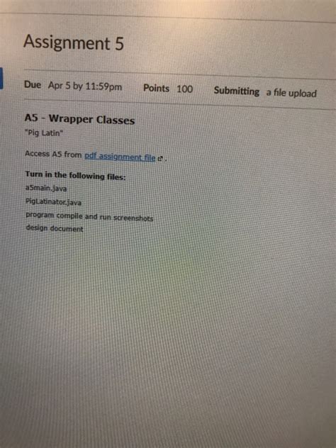 assignment 5 due apr 5 by 11 59pm points 100 submitting a file upload