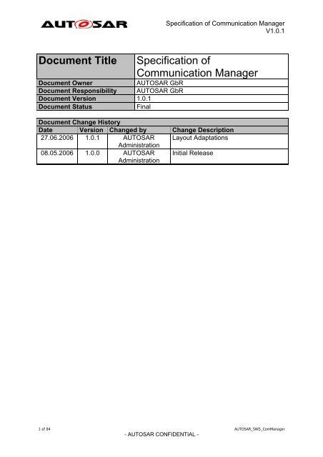 Specification Of Communication Manager Autosar