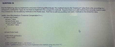 Solved Question 18 Use The Following Class To Implement A