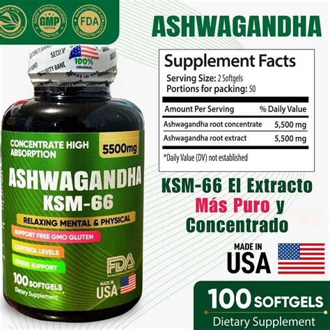 Ashwagandha Ksm 66 100 Cápsulas 100 Original Tienda E 🇨🇴