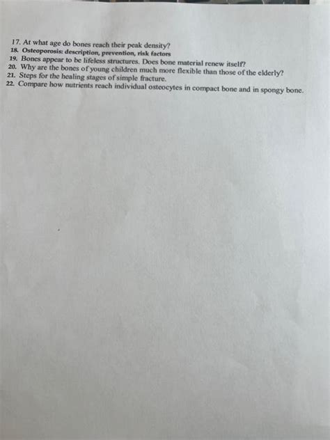 Solved 17 At What Age Do Bones Reach Their Peak Density