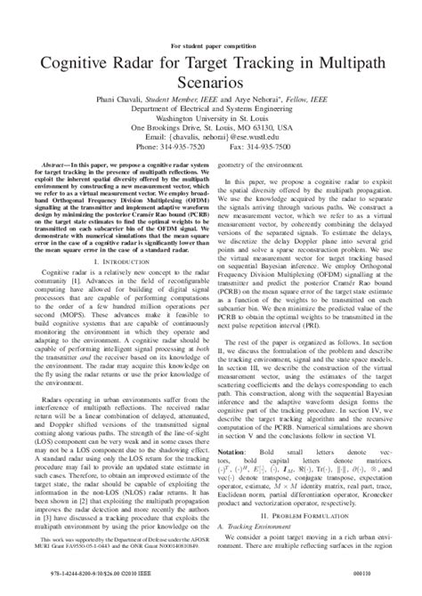 Pdf Cognitive Radar For Target Tracking In Multipath Scenarios