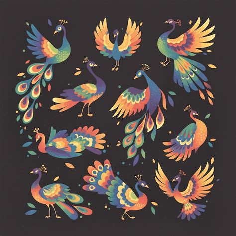 Peacocks In Vibrant Colors Premium Ai Generated Vector
