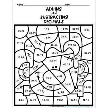 Adding Decimals Coloring Worksheet Matthew Smiths Addition Worksheets