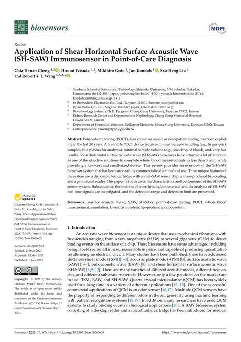 Pdf Application Of Shear Horizontal Surface Acoustic Wave Sh Saw Immunosensor In Point Of