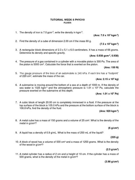 Tutorial Chapter 4 Part 1 Pdf Pressure Density