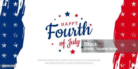7월 넷째 레드와 블루 그런지 빈티지 브러쉬 스트로크 스타와 미국 배경에 별이 있는 7월 유행 글자 디자인 벡터 설계 그런지