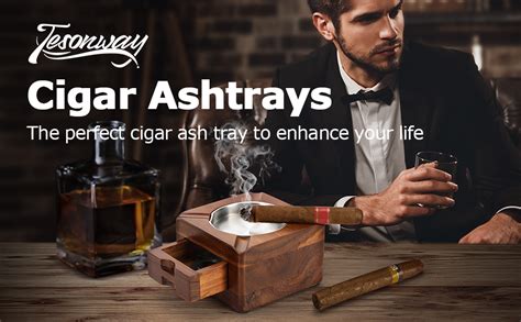 Tesonway Cenicillo De Cigarros Cuadrado De Madera De 4 Espacios Con Accesorios Para Cigarros