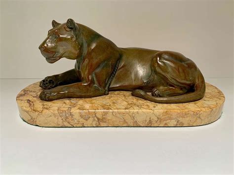 Irene Rochard Art Deco Patinated Spelter Of A Recumbent Lioness