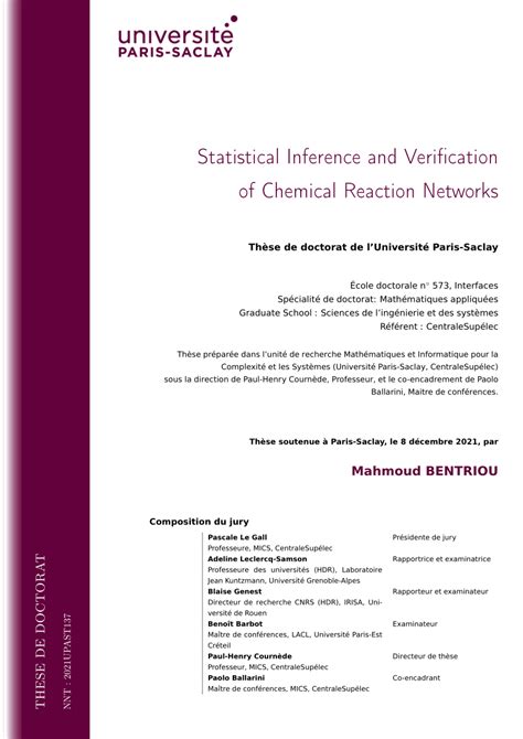 Pdf Statistical Inference And Verification Of Chemical Reaction Networks