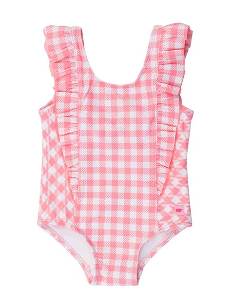 Girls Bubblegum Pink Gingham Waterfall One Piece Swimsuit Market