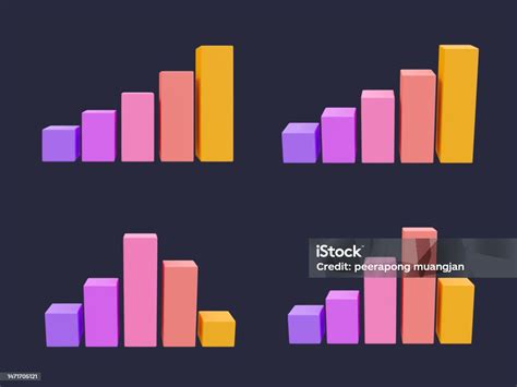 3d 빈 막대 그래프 템플릿 세트입니다 막대 차트 모형 데이터 분석 통계 막대 차트의 다채로운 집합입니다 3d 그림입니다 0명에