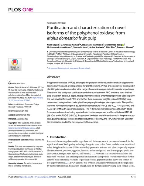 Pdf Purification And Characterization Of Novel Isoforms Of The Polyphenol Oxidase From Malus