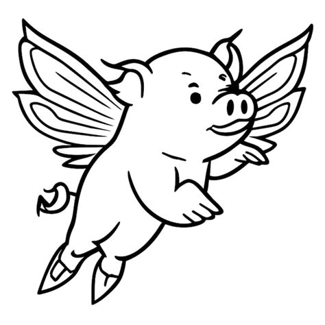 El Cerdo Volador ángel Chibi Estilo Lineal Dibujo En Blanco Y Negro Vector Ilustración Arte De