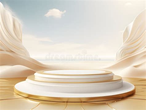 3d Rendering Of A Circle Stage With A Sky Background Stock