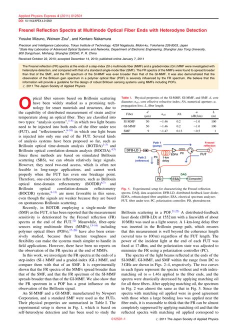 Pdf Fresnel Reflection Spectra At Multimode Optical Fiber Ends With Heterodyne Detection