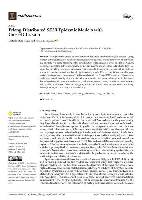 pdf erlang distributed seir epidemic models with cross diffusion